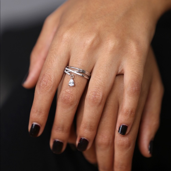 Mary & Heart | Jewelry | Silver Crystal Tear Drop Ring | Poshmark